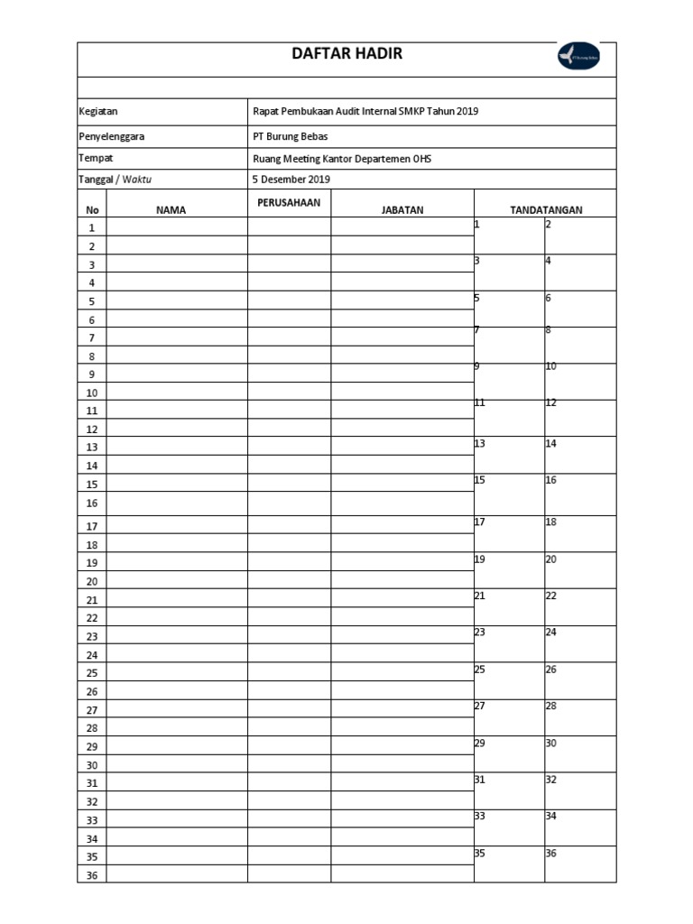 Lampiran - Contoh Formulir Daftar Hadir Pembukaan Audit | PDF
