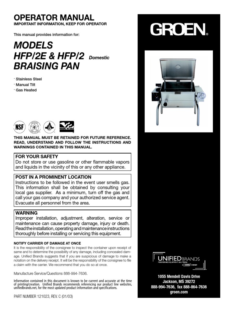 Models HFP/2E & HFP/2 Braising Pan: Operator Manual | PDF | Thermostat ...