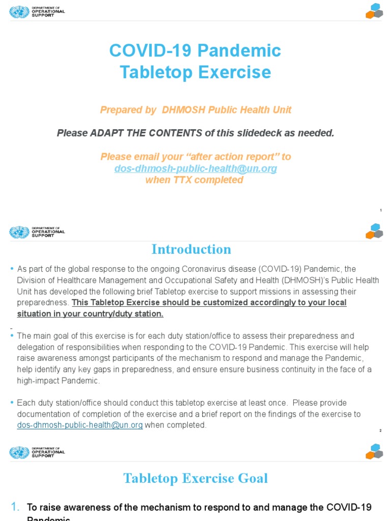 COVID-19 Pandemic Tabletop Exercise: Prepared by DHMOSH Public Health ...