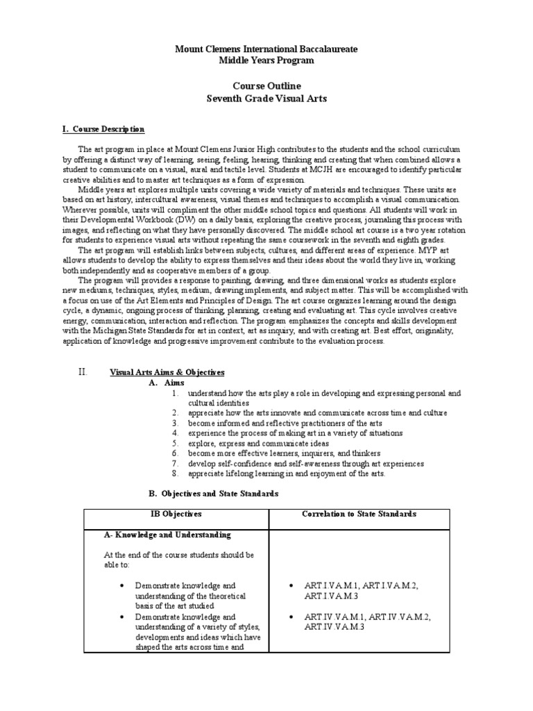 7th Grade Visual Arts Course Outline | PDF | Differentiated Instruction ...