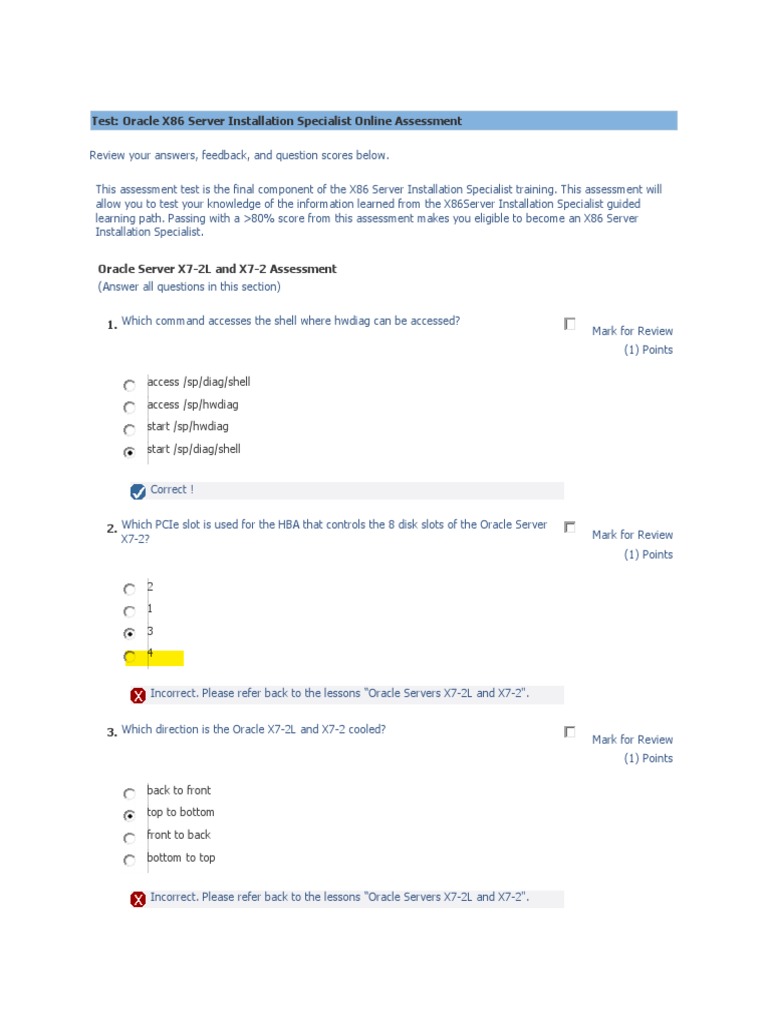 Test Oracle X86 Server Installation Specialist Online Assessment Pdf System Question