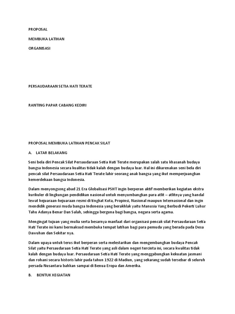 Proposal Pembukaan Latihan PSHT | PDF