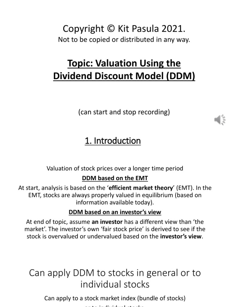 Topic: Valuation Using The Dividend Discount Model (DDM) : Not To Be ...