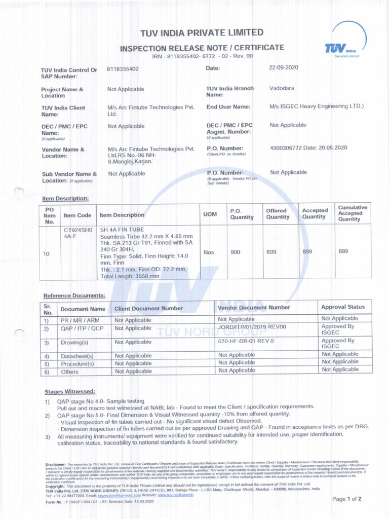Final Insepection Reports and WPS PQR | PDF | Quality | Evaluation