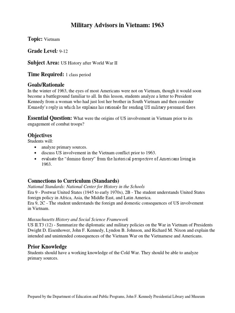 Military Advisors in Vietnam Lesson 2020 | PDF | John F. Kennedy ...