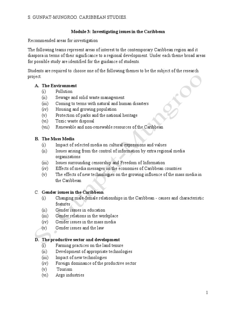 SBA Caribbean Studies - Topics | PDF | Human Migration | Gender