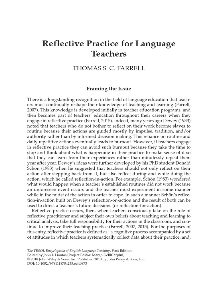 Reflective Practice For Language Teachers: Thomas S. C. Farrell | PDF ...
