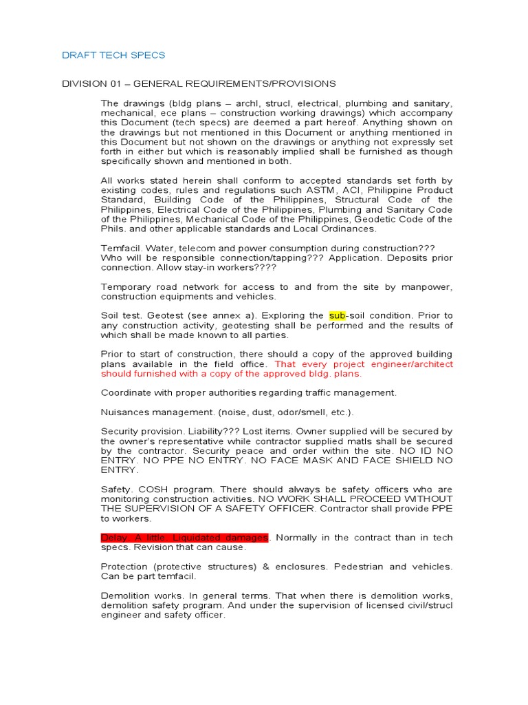 2 Draft Tech Specs Discussion by Division | PDF | Masonry | Concrete