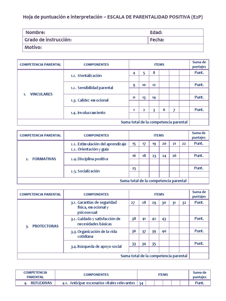 Hoja de Puntuación e Interpretación E2P | PDF
