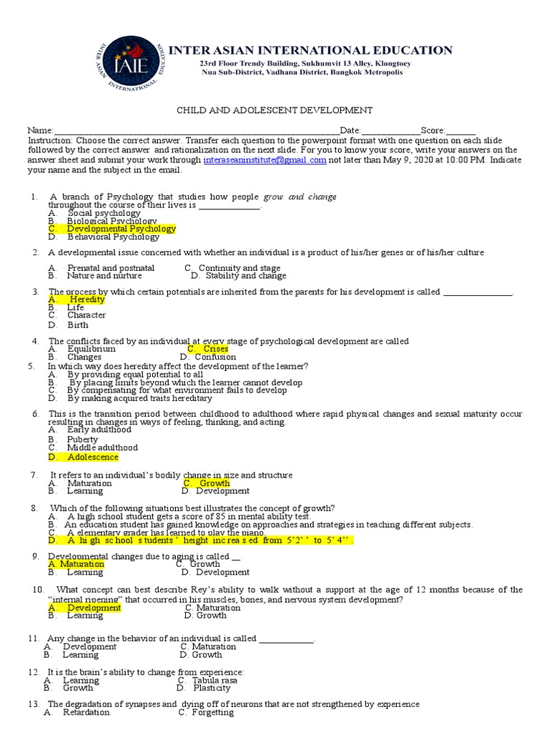 Child and Adolescent Development | PDF | Id | Child Development