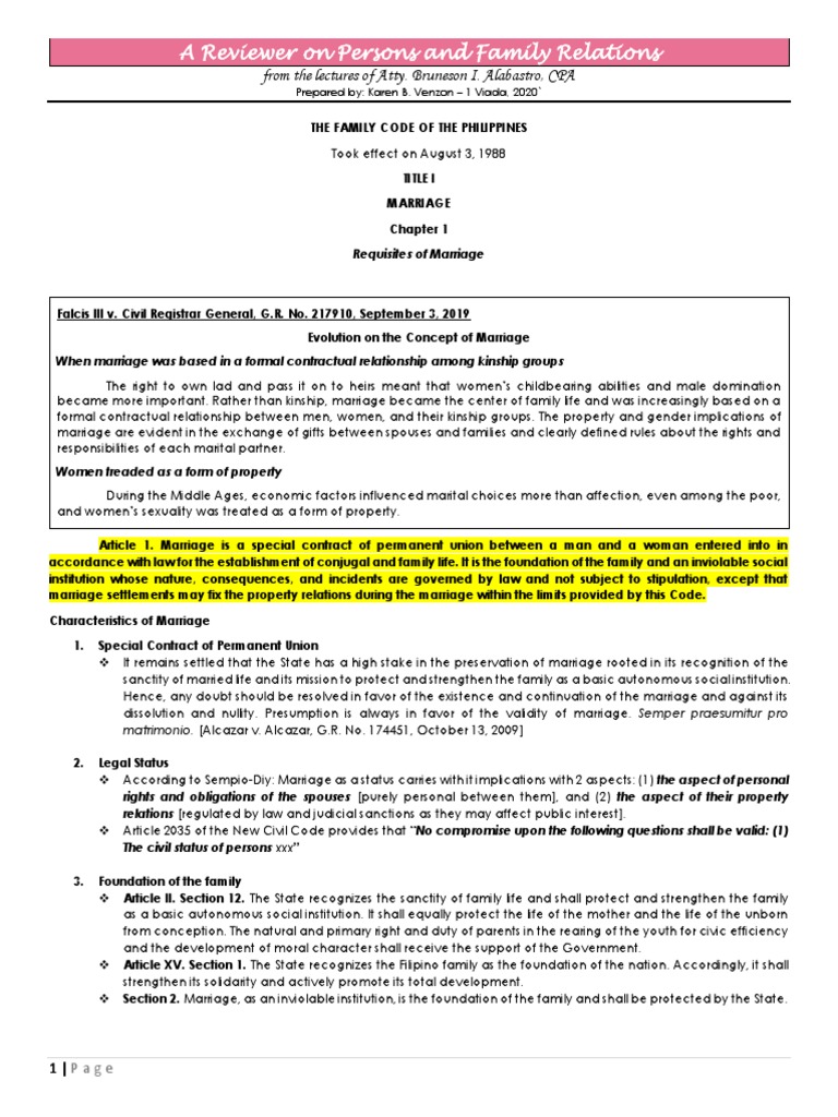 The Family Code of The Philippines PDF | PDF | Marriage | Consul ...