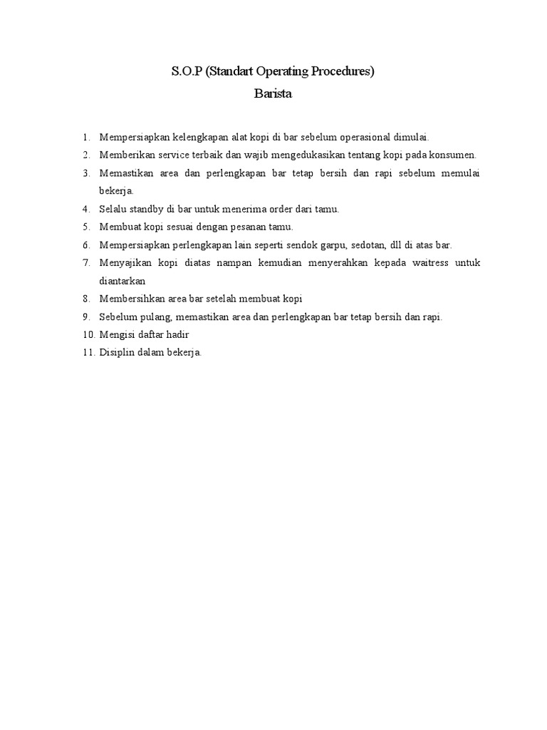 Sop Barista DLL | PDF