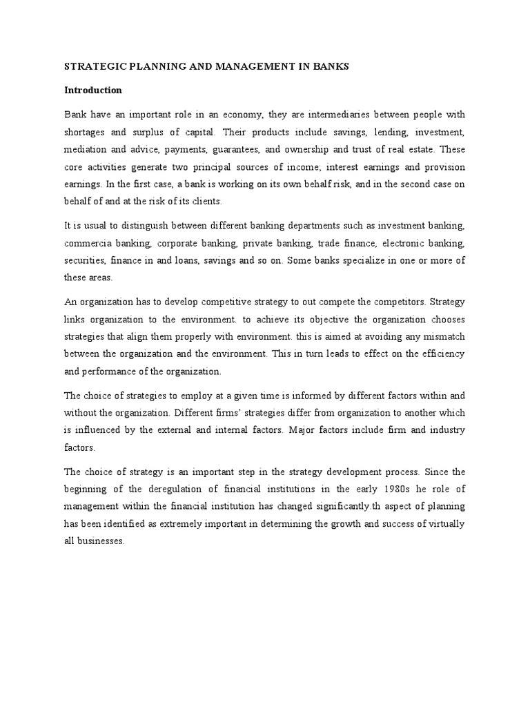 Strategic Planning and Management in Banks | PDF | Strategic Management ...