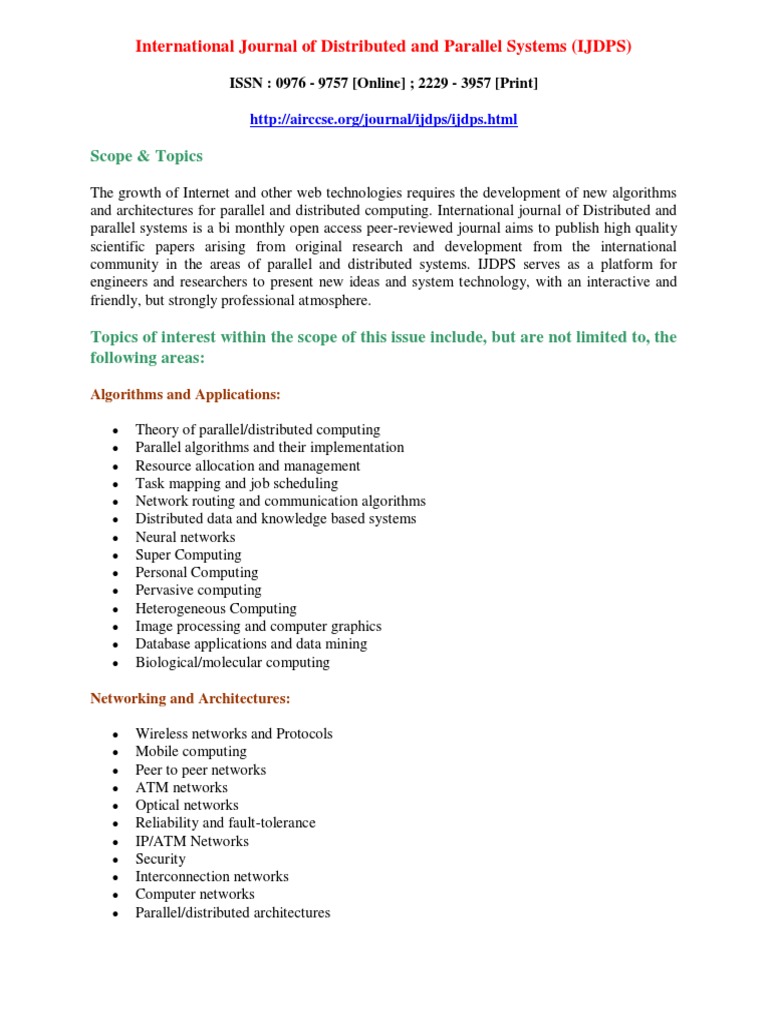 International Journal of Distributed and Parallel Systems (IJDPS) | PDF | Distributed Computing ...