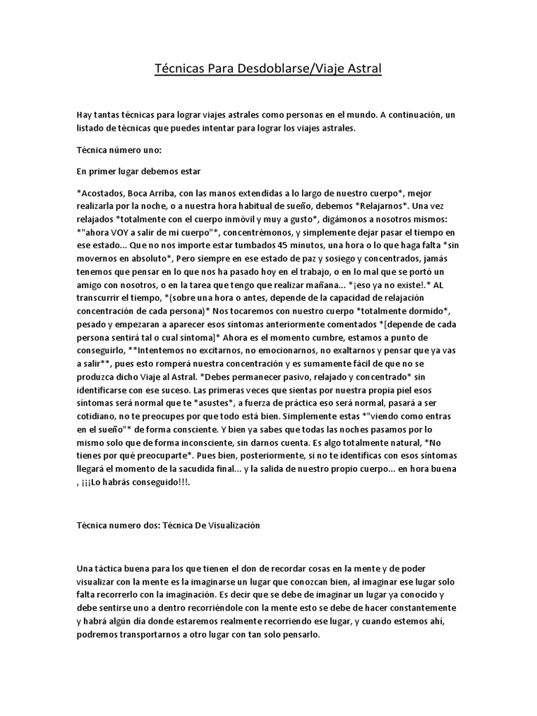 Técnicas para Desdoblarse - Viaje Astral | PDF | Dormir | Mente