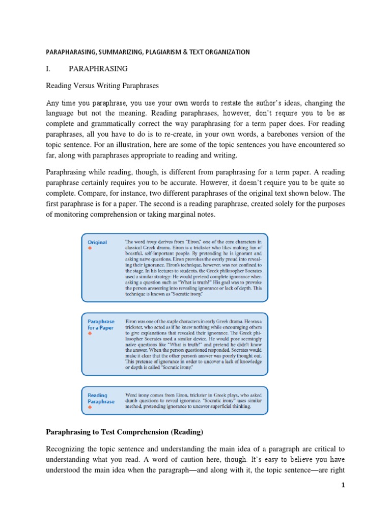 Parapharasing, Summarizing, Plagiarism & Text Organization ...