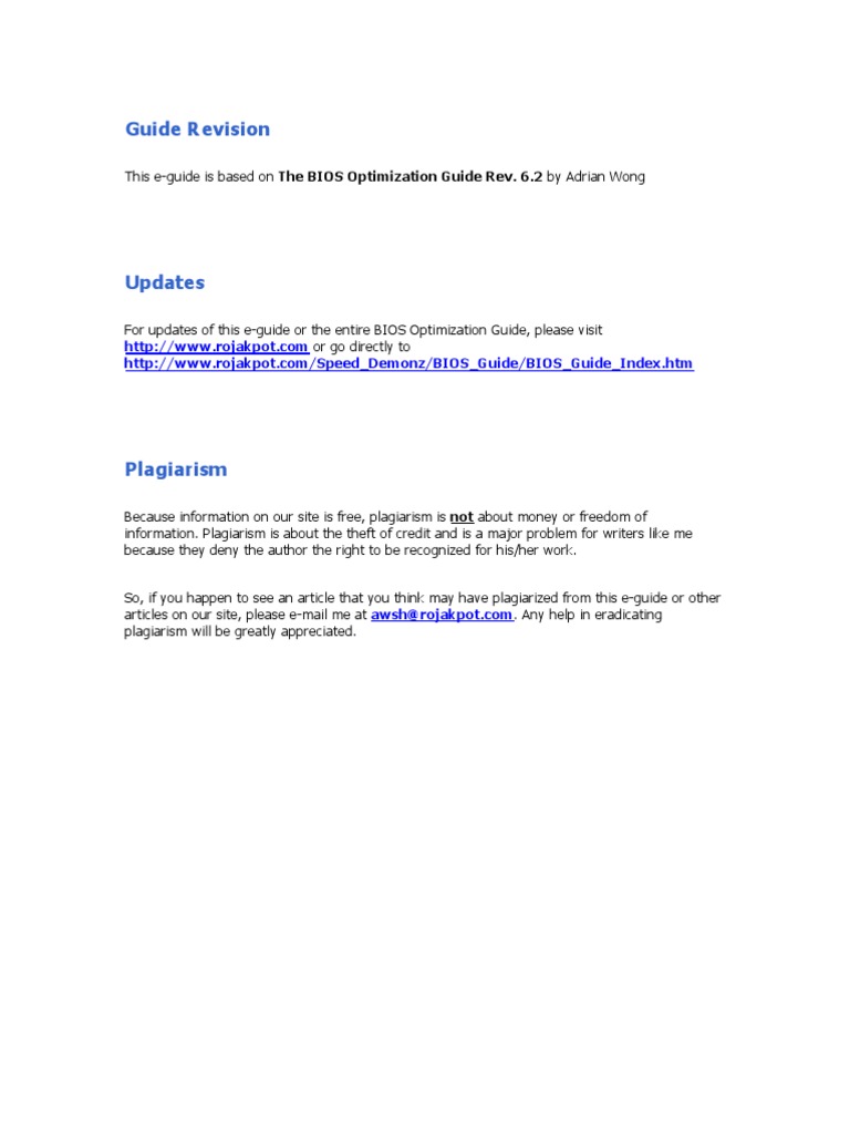 The BIOS Optimization Guide v6 2 | PDF | Bios | Random Access Memory