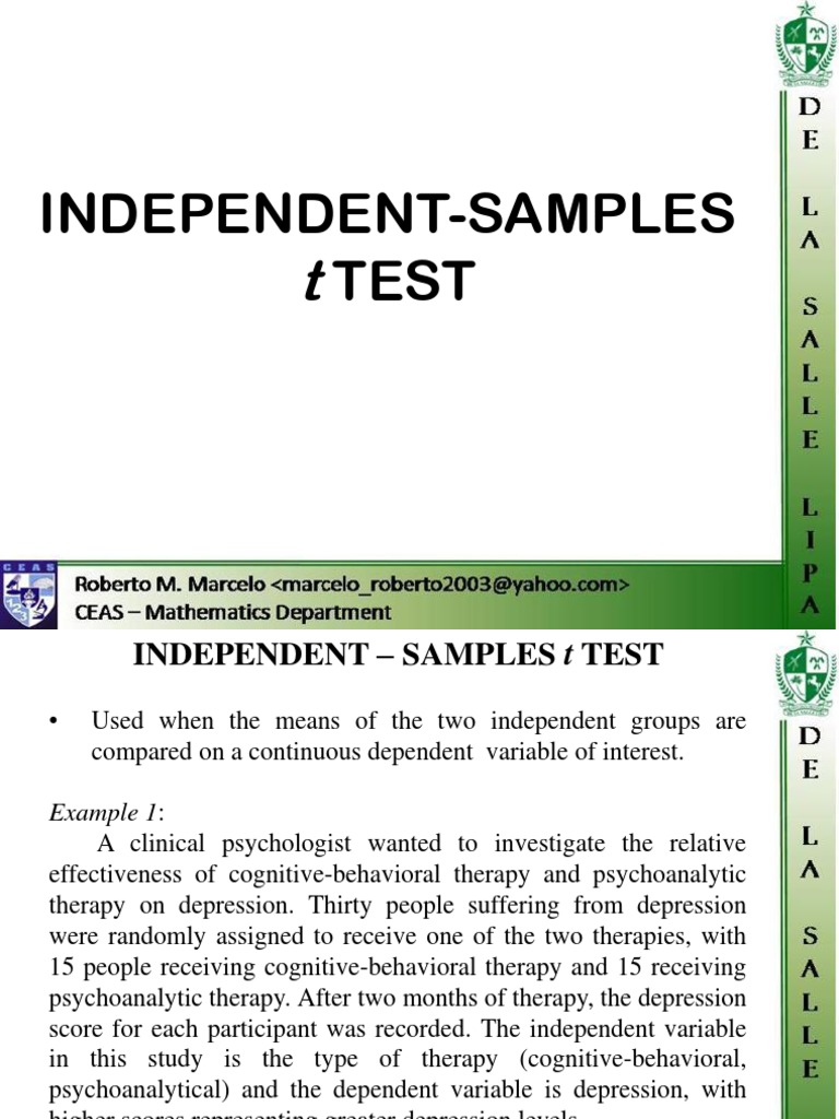 06 - Independent Sample T Test | PDF | Student's T Test | Statistical ...