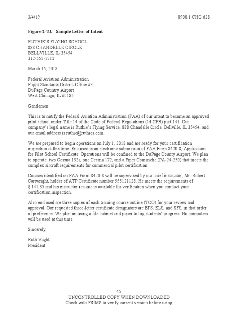 Part 141 Sample LOI