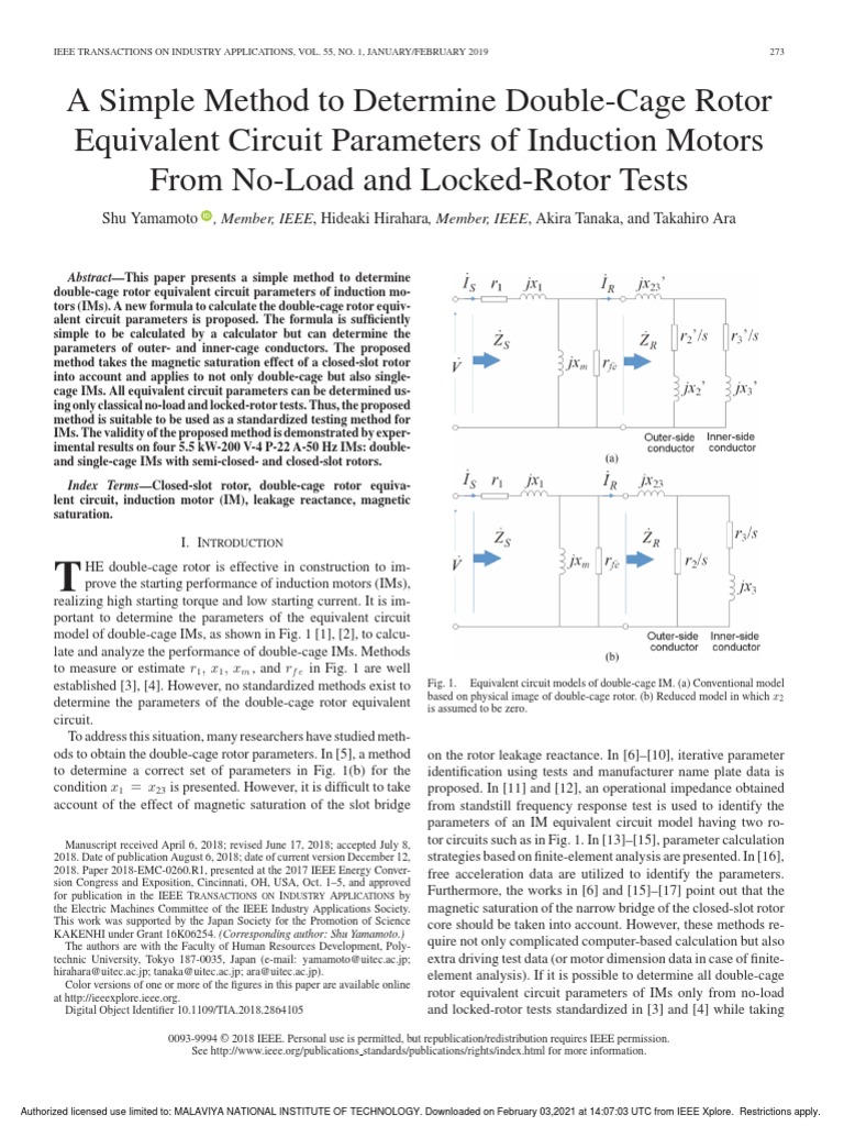 A Simple Method To Determine Double-Cage Rotor Equivalent Circuit Parameters of Induction Motors ...