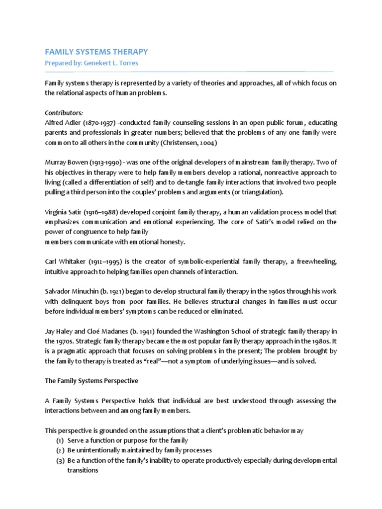 Family Systems Therapy Handout | PDF | Family Therapy | Psychotherapy