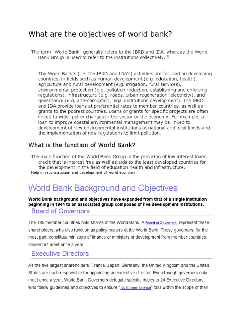 What Are The Objectives of World Bank | PDF | World Bank | Economic ...