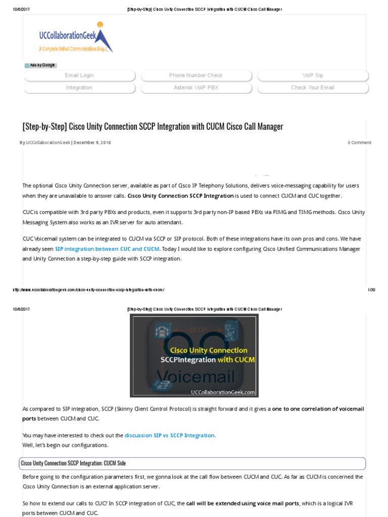 Step by Step Cisco Unity Connection SCCP Integration With CUCM Cisco Call Manager | PDF ...
