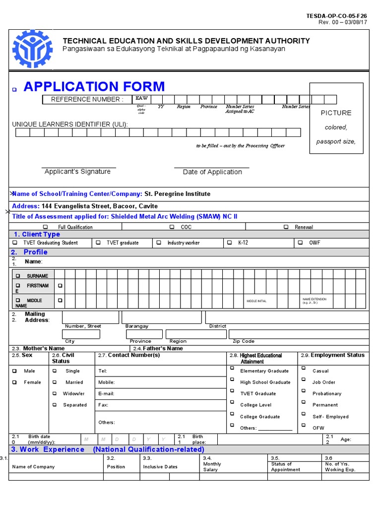 Annex 11 - Competency Assessment Forms - SMAW - ST PEREGRINE | PDF ...