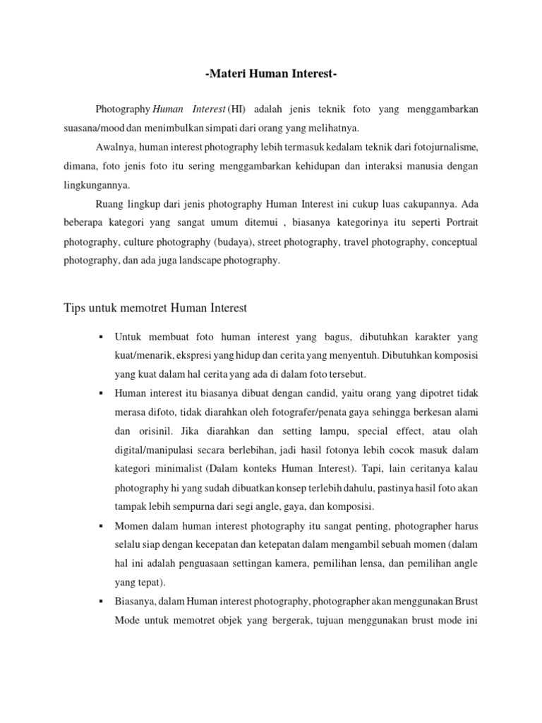 Fotografi Human Interest: Teknik dan Tips | PDF