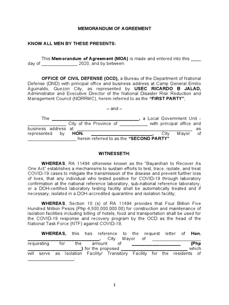 MEMORANDUM OF AGREEMENT Sample 3 | PDF | Audit | Payments