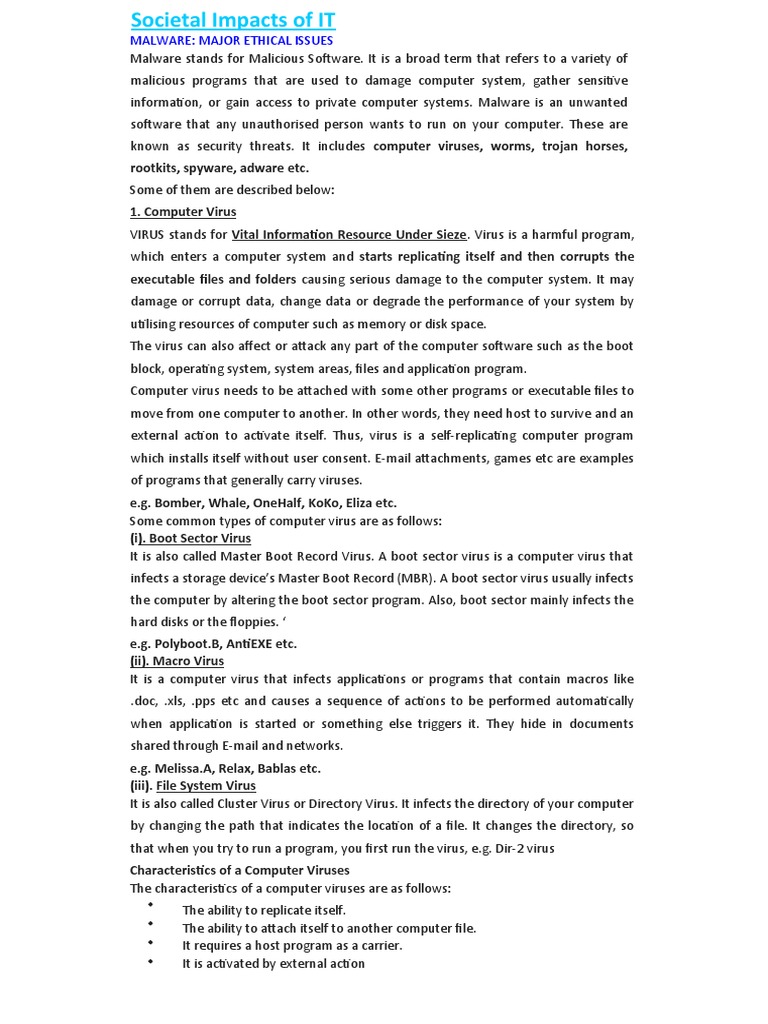 Malware: Major Ethical Issues | PDF | Spyware | Computer Virus