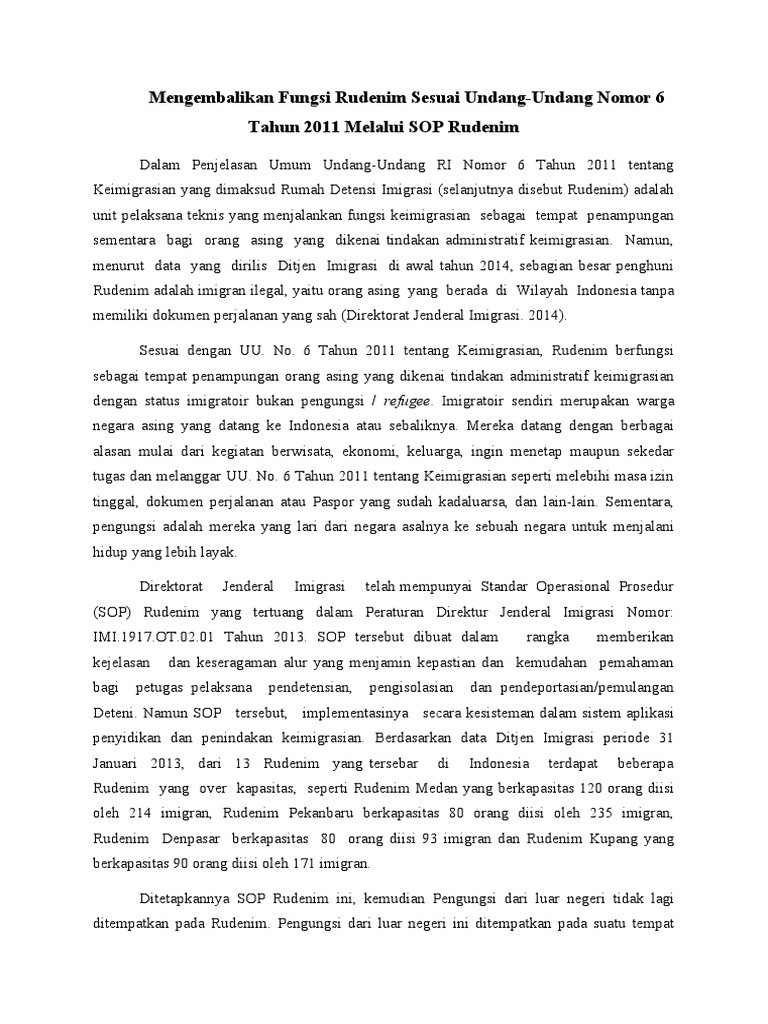 SOP Rudenim dan Kapasitas Imigran | PDF | Ilmu Sosial | Hukum