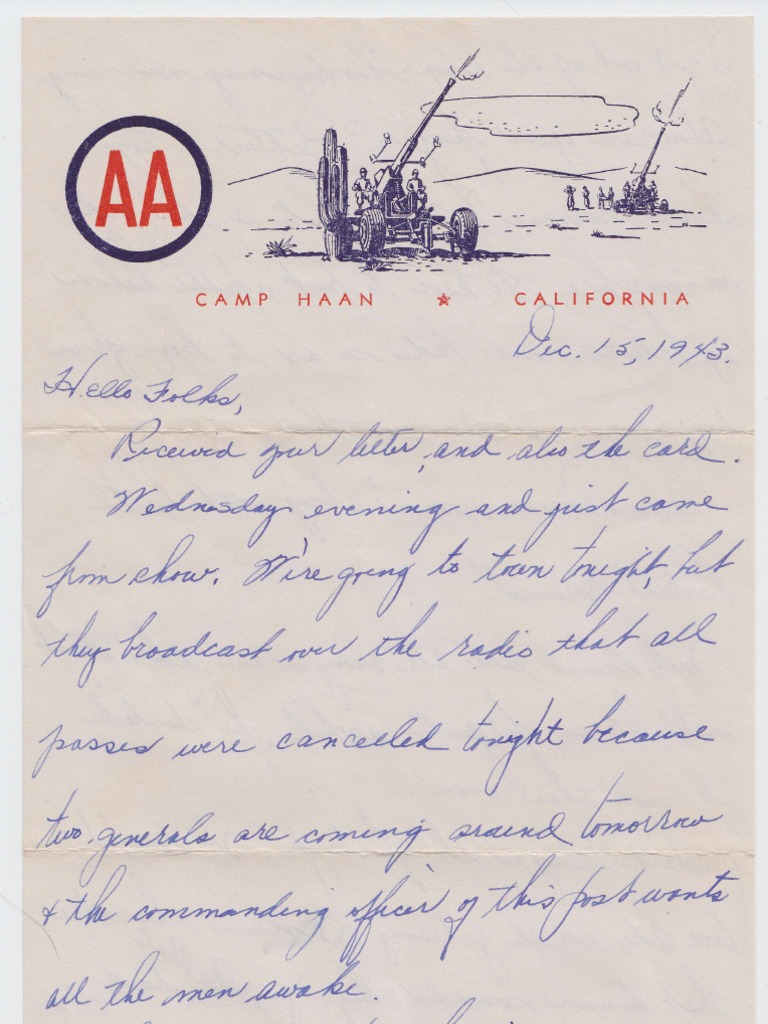 WWII 1943 Camp Haan Letter | PDF