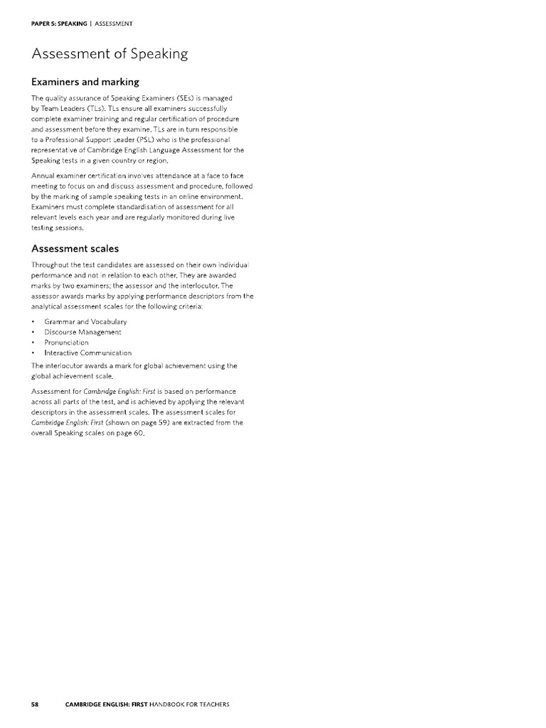 FCE Speaking Assessment Criteria | PDF