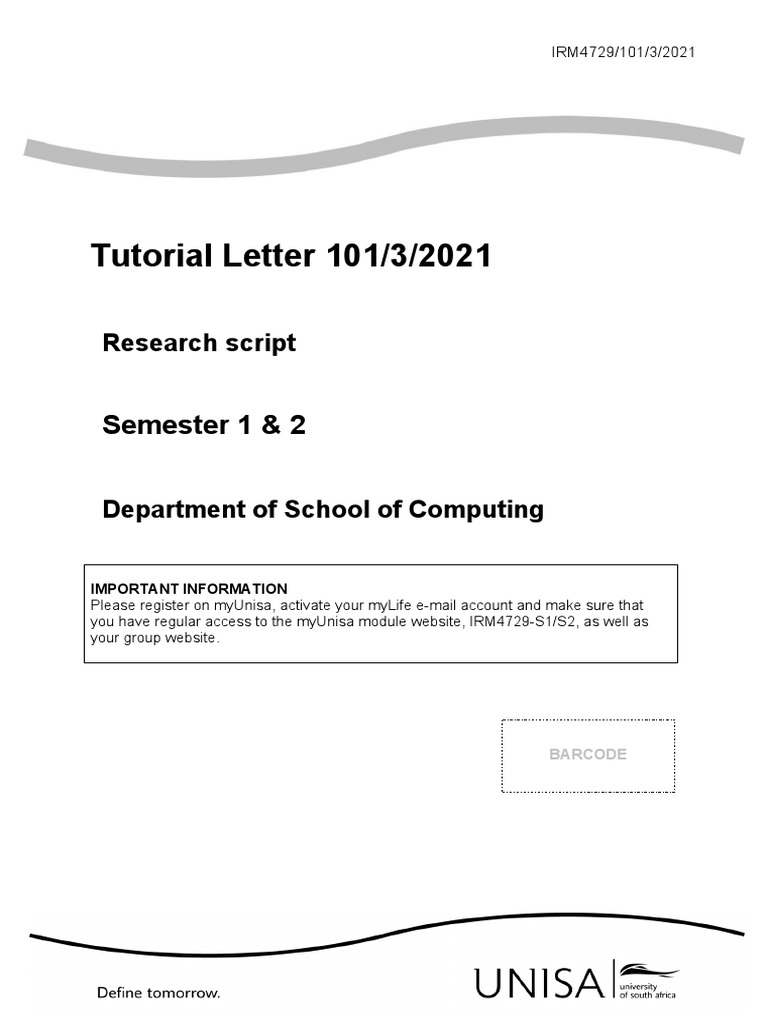 Tutorial Letter 101/3/2021: Semester 1 & 2 | PDF | Research Design ...