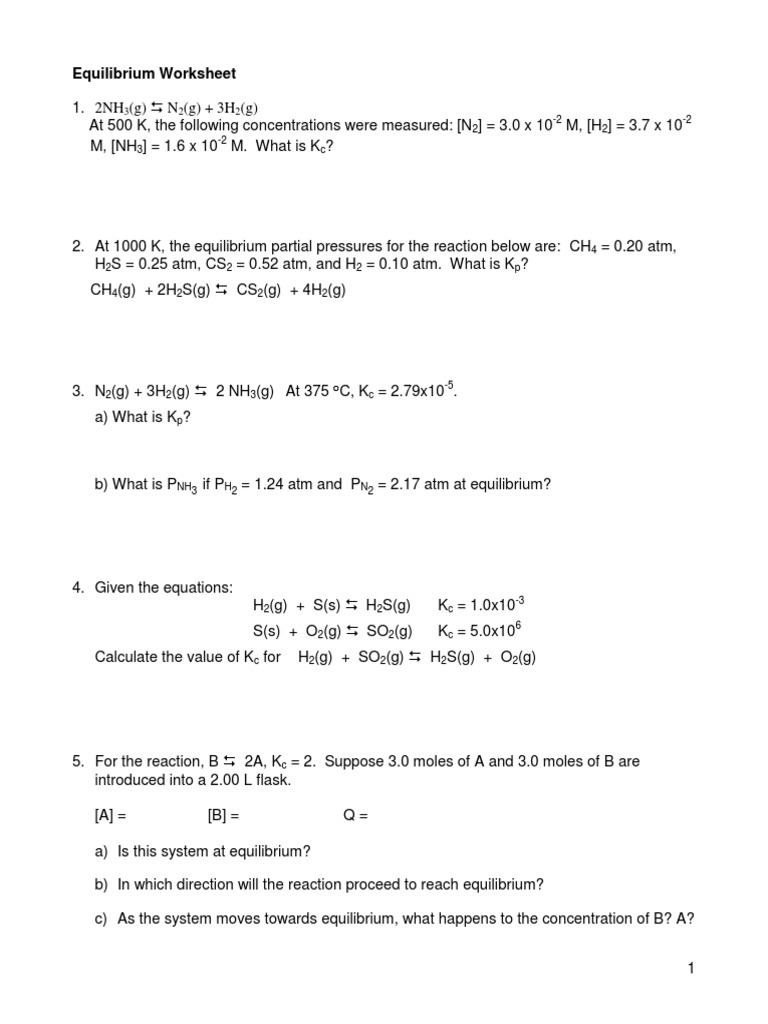 Determining Equilibrium Constants and Concentrations from Reaction ...