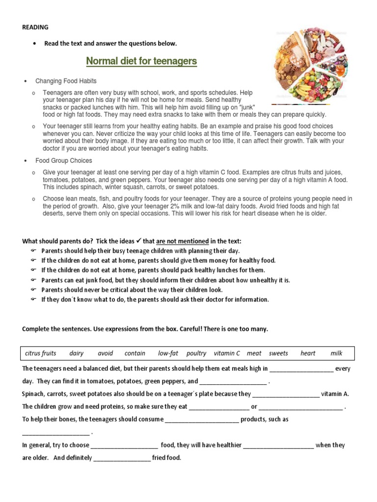 Reading - Normal Diet For Teenagers | PDF | Healthy Diet | Foods