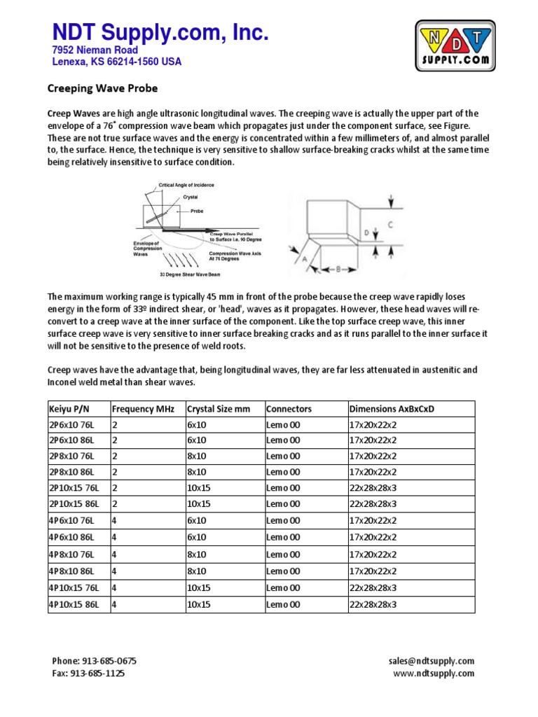 Creeping Wave Probe Specifications | PDF | Creep (Deformation) | Waves