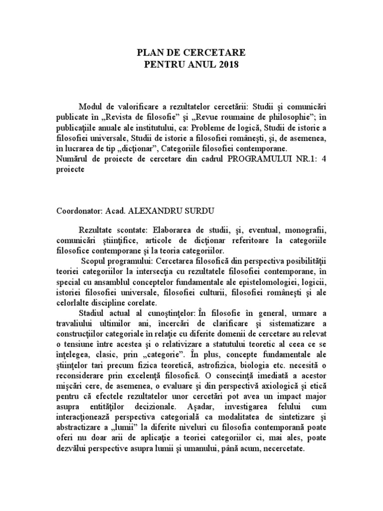 Plan de Cercetare 2018 | PDF