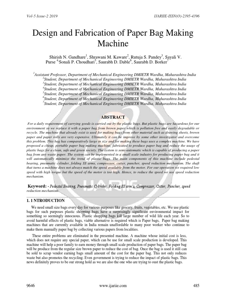 Design and Fabrication of Paper Bag Making Machine | PDF | Manufactured ...