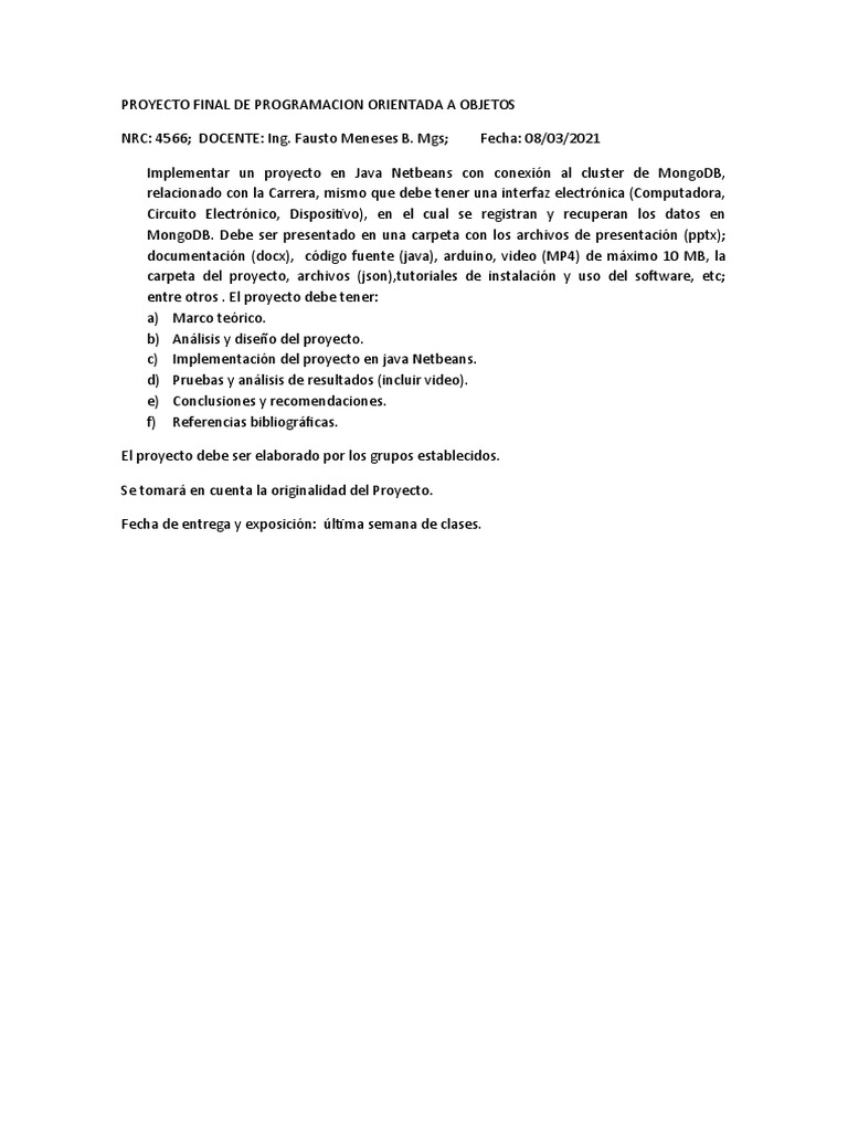 Proyecto Final de Programacion Orientada A Objetos 4566 | PDF