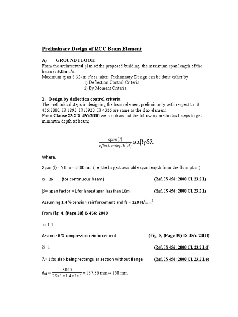 Preliminary Design of RCC Beam Element: A) Ground Floor | PDF | Beam ...