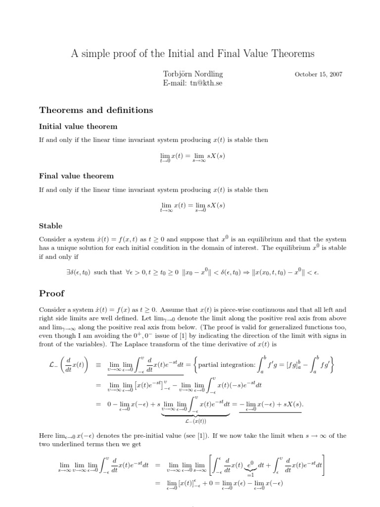 Initial and Final Value Theorems Uk | PDF | Laplace Transform | Trigonometric Functions