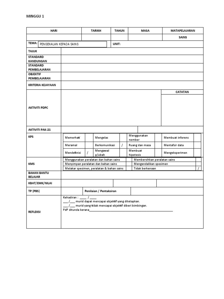 Template RPH Sains 2021 | PDF | Science | Learning