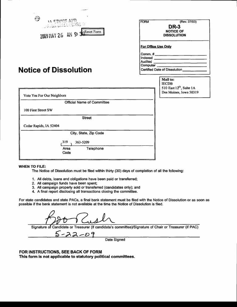Notice of Dissolution Instructions | PDF | Political Action Committee ...