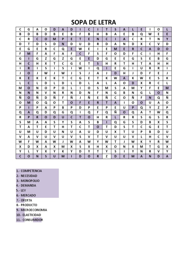 Sopa de letras: conceptos económicos | PDF