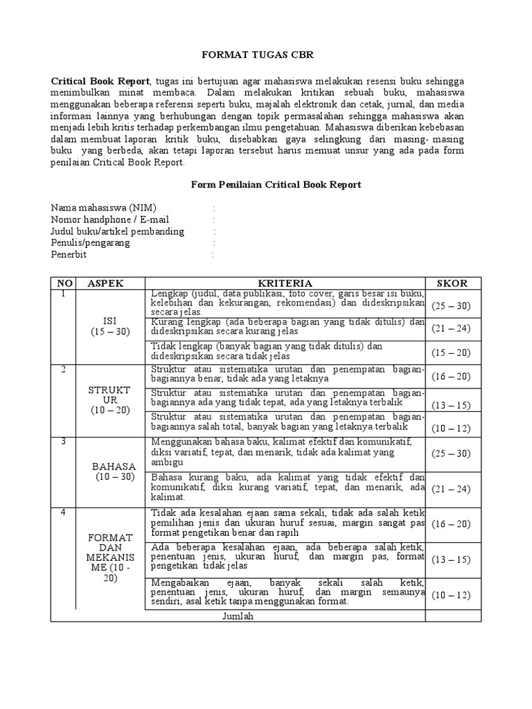 Format Dan Penilaian Tugas CBR | PDF
