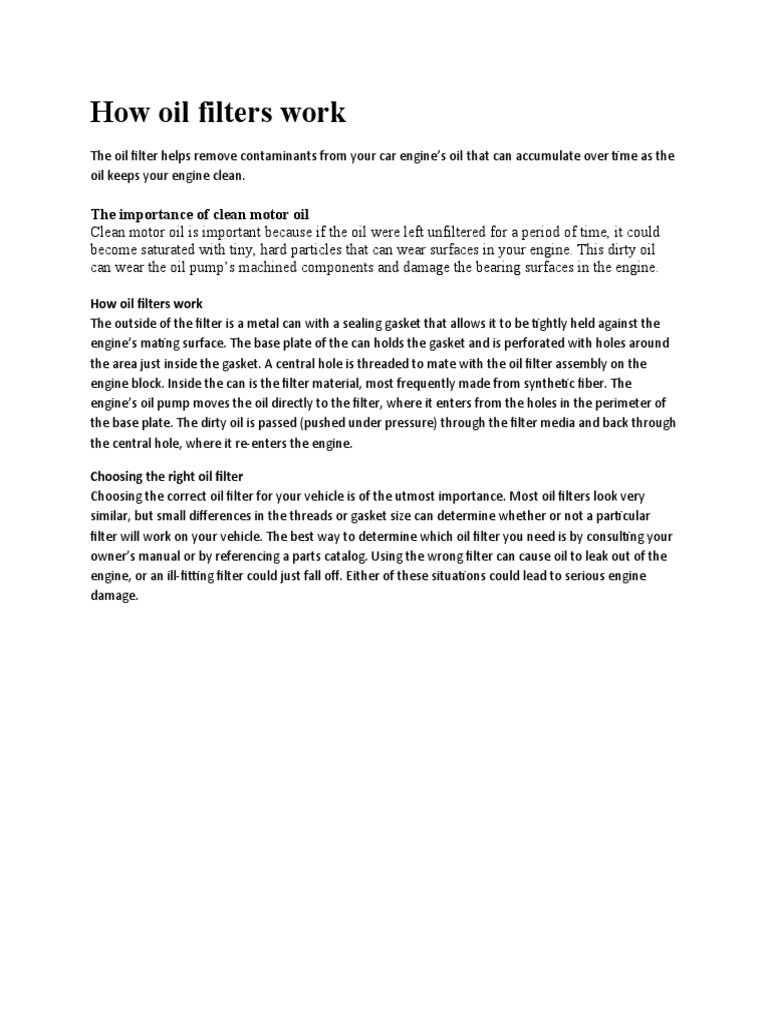 How Oil Filters Work | PDF