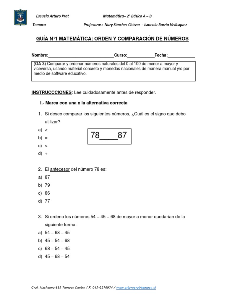 Matematicas 2ºA Orden y Comparacion Numeros | PDF | Enseñanza de ...