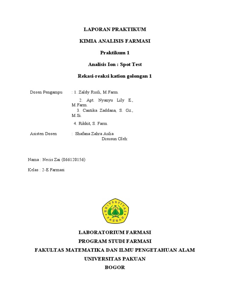 Laprak Analisis Ion Spot Dan Kation | PDF | Sains & Matematika | Teknologi & Rekayasa